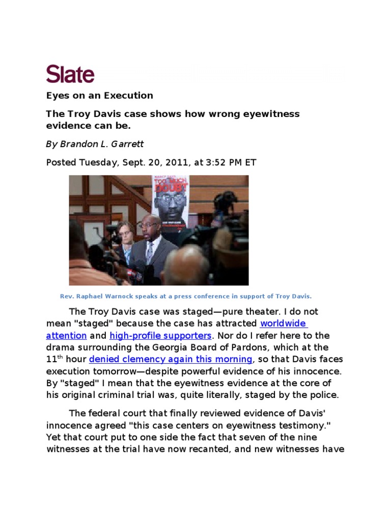Eyes On An Execution The Troy Davis Case Shows How Wrong Eyewitness ...