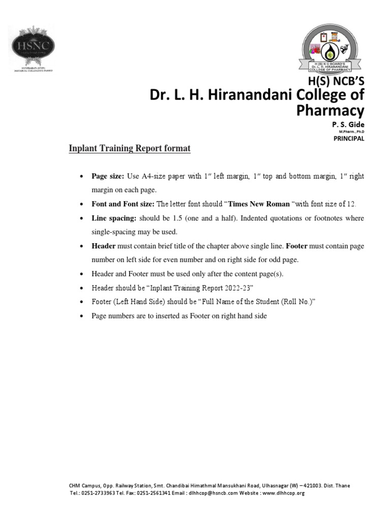 Inplant Training Report Format | PDF