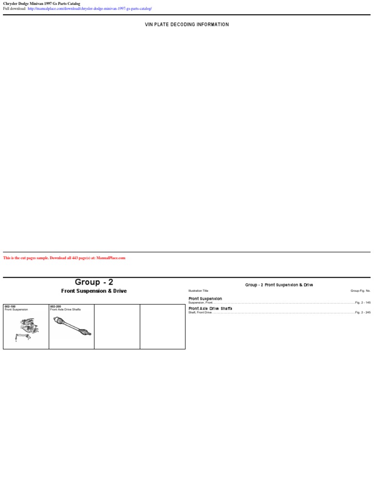 1997 Chrysler Minivan Parts Guide | PDF | Axle | Transportation Engineering