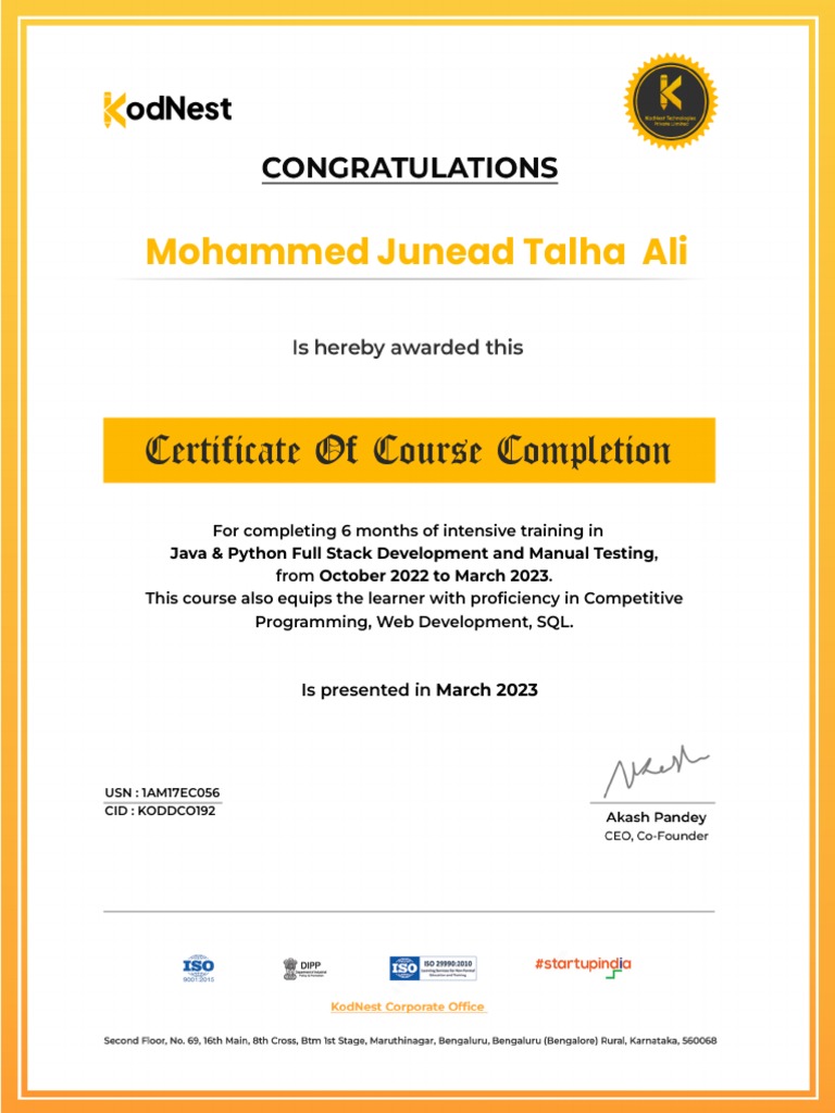 Kodnest Certificate | PDF Kodnest Certificate | PDF