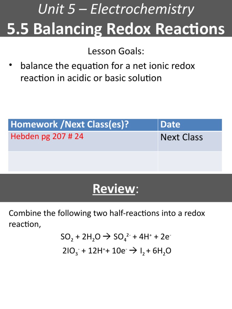 5.5 Balancing Redox Reactions Online | PDF | Redox | Chemical Reactions