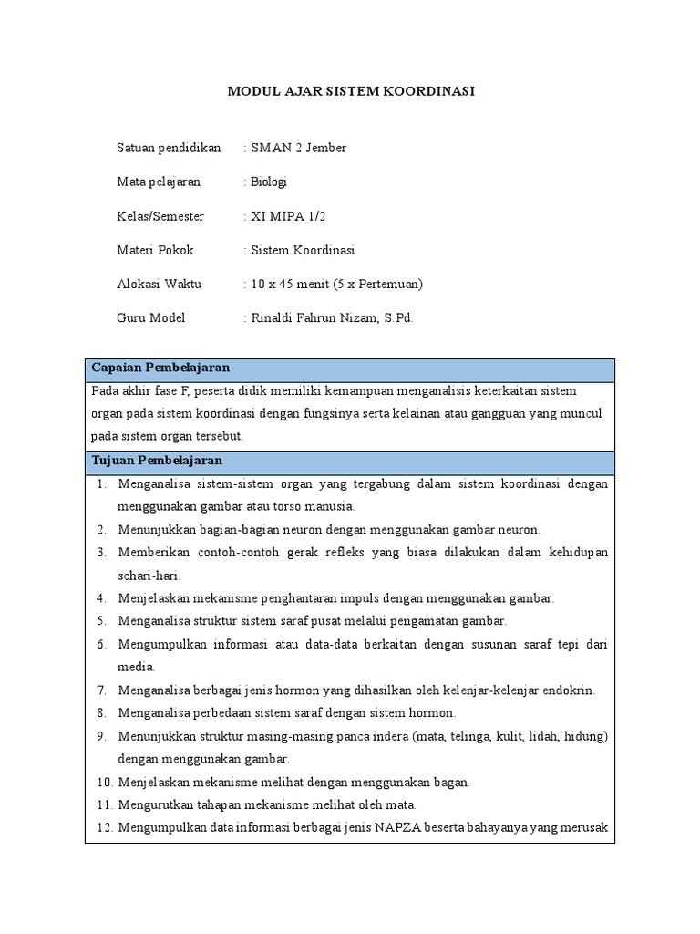 Modul Ajar Sistem Koordinasi Tarl | PDF