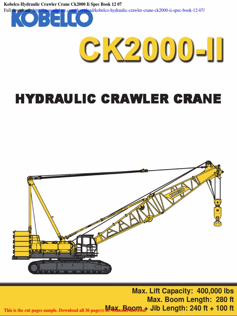 Kobelco CK2000-II Crane Specs | PDF | Crane (Machine) | Horsepower