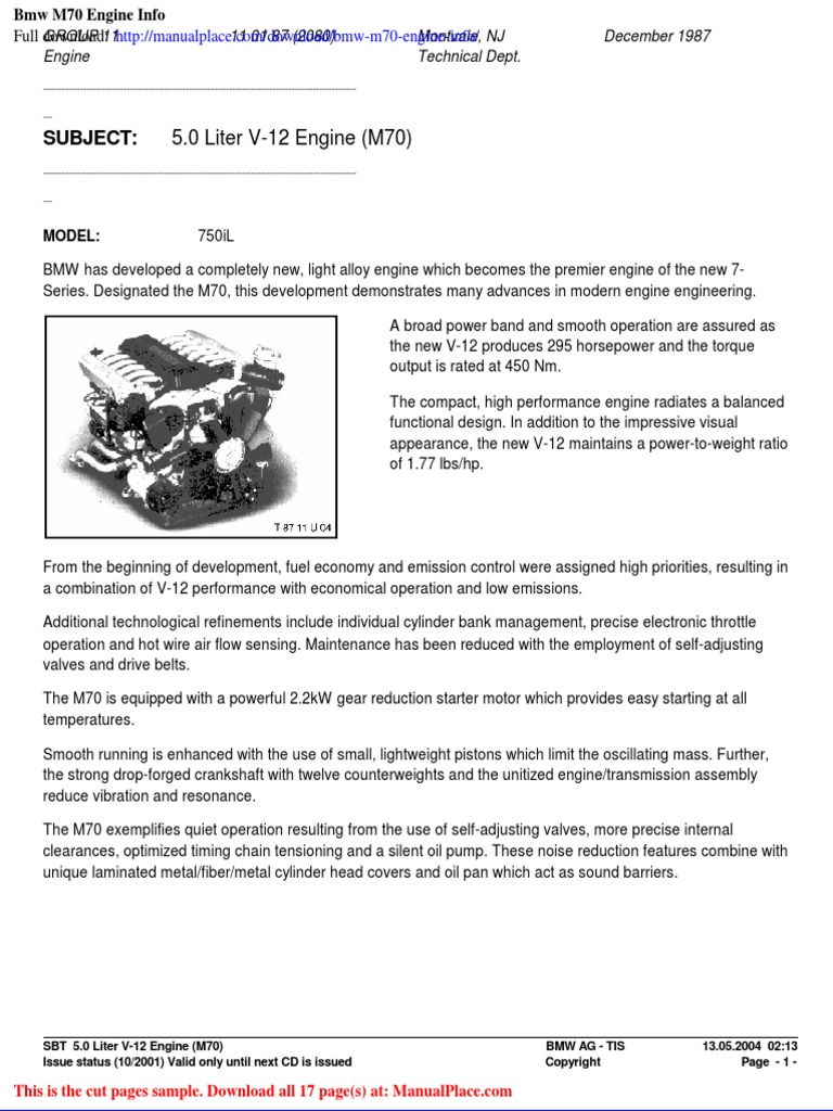 BMW m70 Engine Info | PDF | Engines | Vehicles
