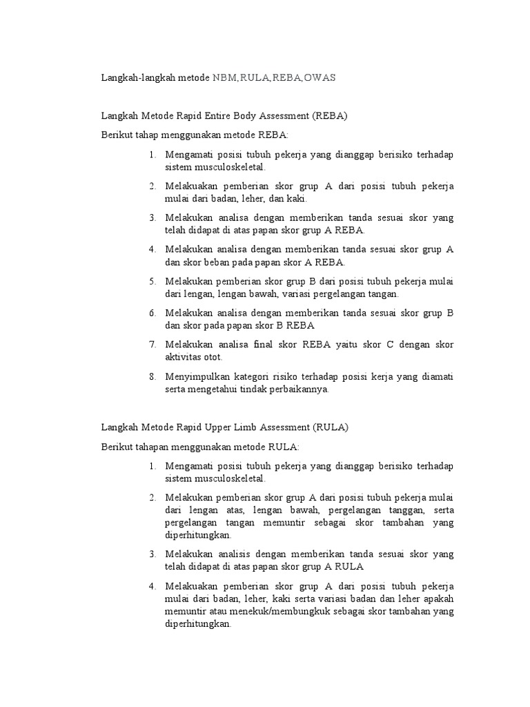 Langkah-langkah Metode REBA dan RULA | PDF | Kesehatan Holistik | Sains ...