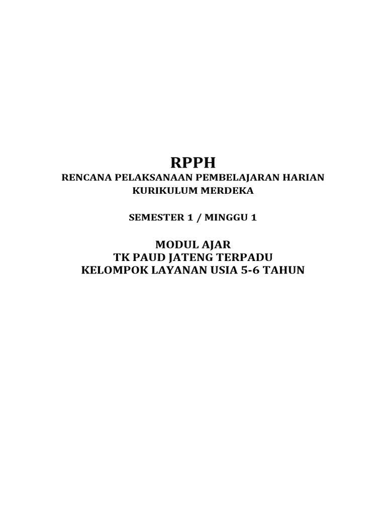 Modul Ajar RPPH TK B 5 6 Tahun Kurmer Smt1 Minggu 01 | PDF