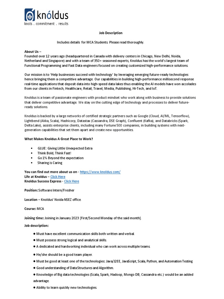 Knoldus - Job Description | PDF | Computing | Information Technology Knoldus - Job Description | PDF | Computing | Information Technology