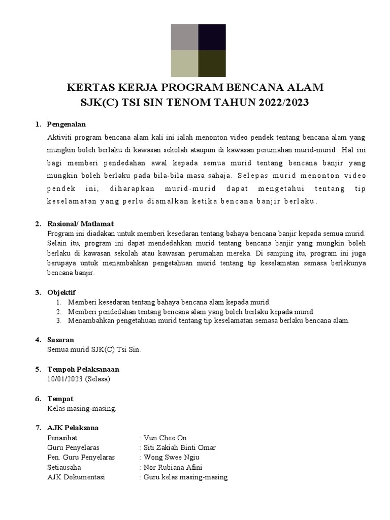 Kertas Kerja Program Bencana Alam | PDF
