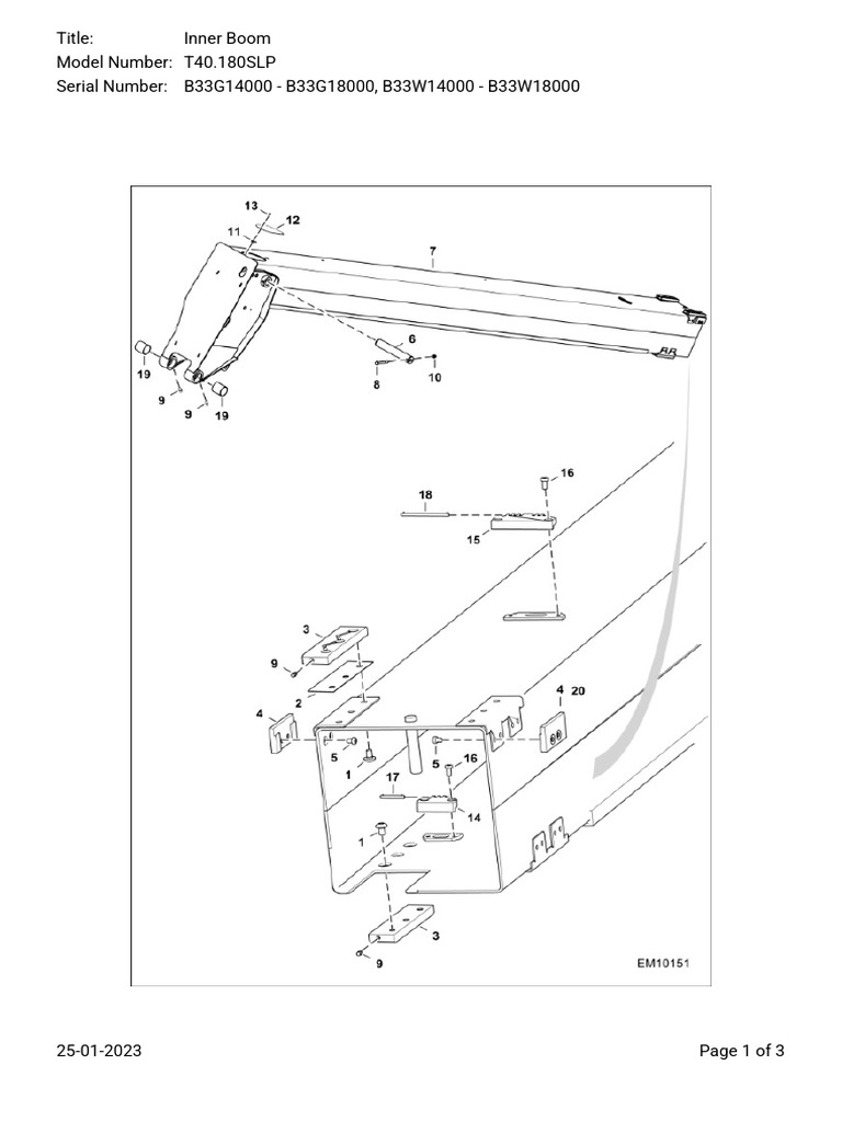 Inner Boom Parts List T40.180SLP | PDF | Equipment | Metalworking