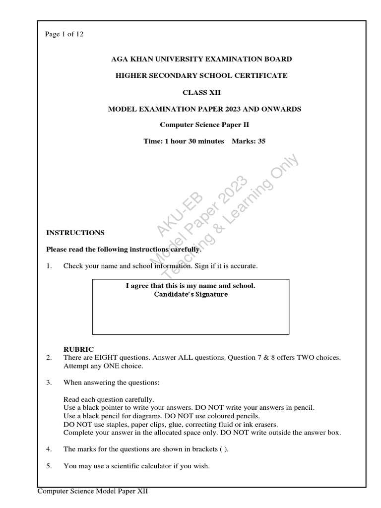 Computer Science Model Paper Xii Paper Ii 2023 Pdf Computing Computer Programming 0921