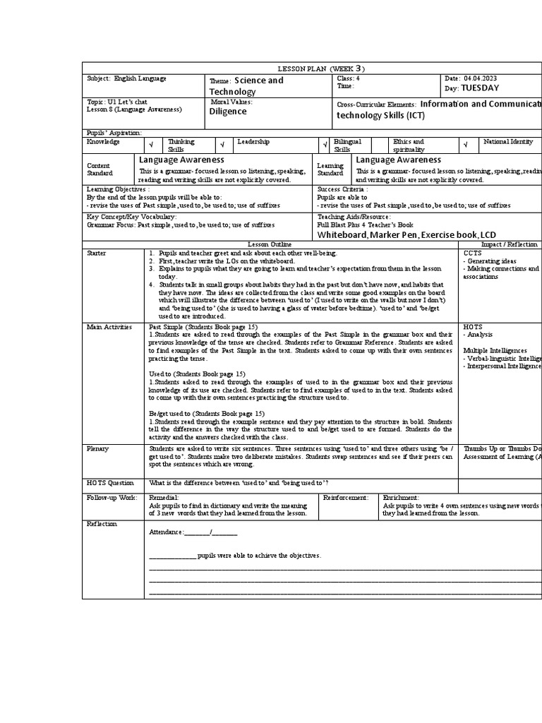 Full Blast Form 4 Unit 1 Lesson 8 | PDF