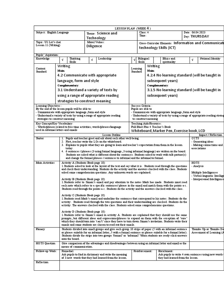 Full Blast Form 4 Unit 1 Lesson 11 | PDF