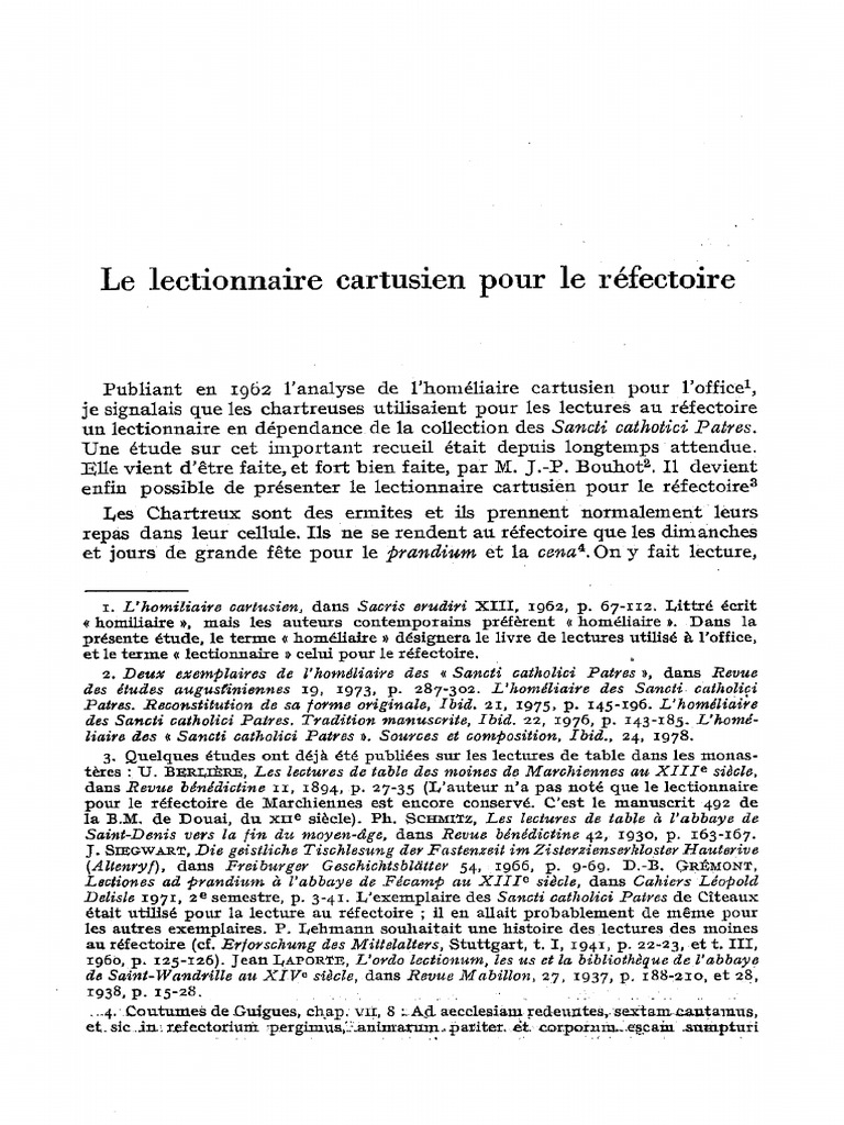 Le Lectionnaire Cartusien Pour Le Réfectoire | PDF