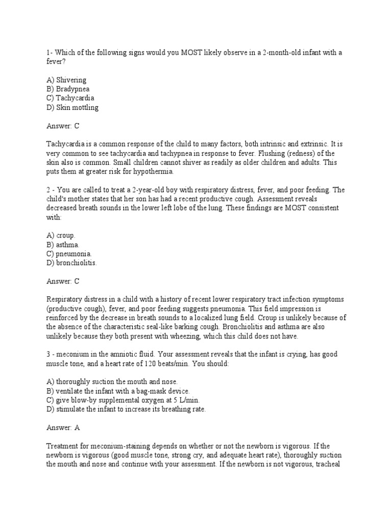 AEMT - Obstetrics and Pediatrics Exam Practice | PDF | Cardiopulmonary ...