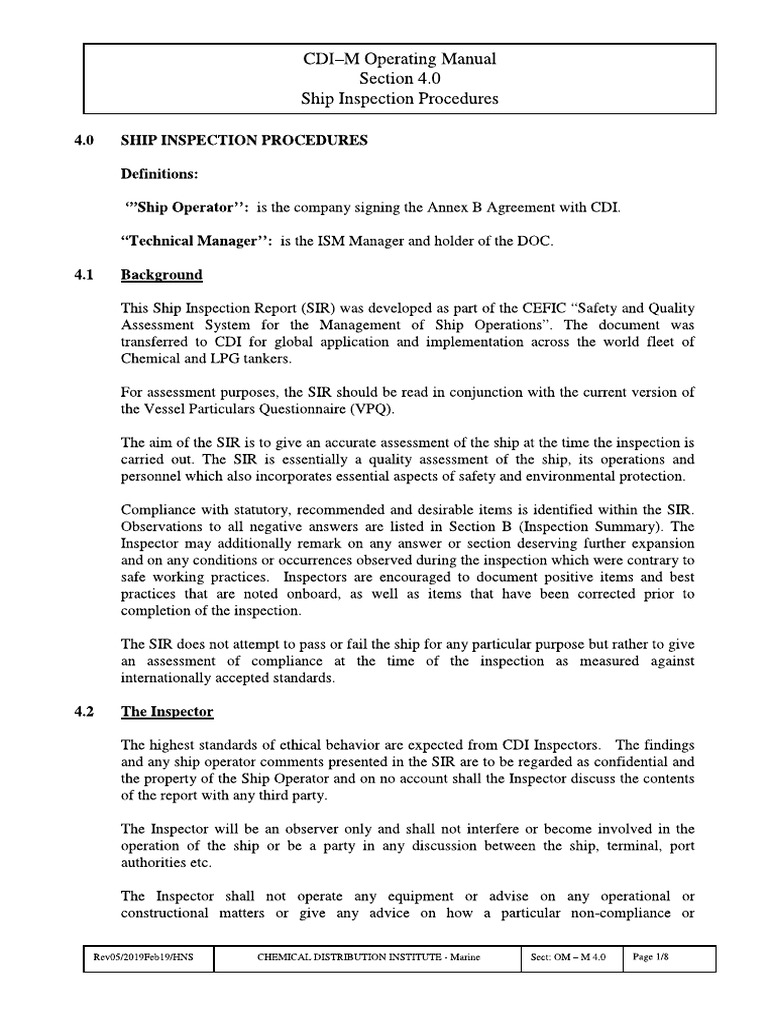 CDI Ship Inspection Procedures | PDF