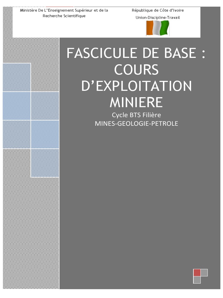Fascicule de Base: Cours D'Exploitation Miniere: Cycle BTS Filière Mines-Geologie-Petrole | PDF