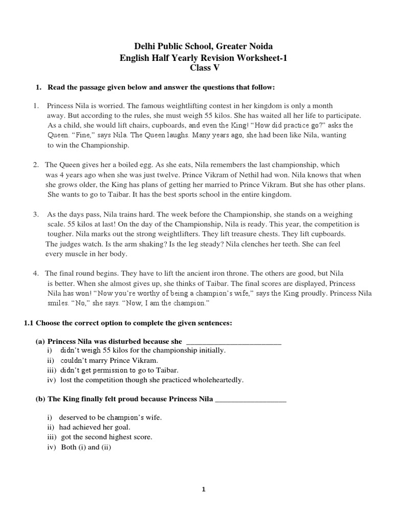 Revision Worksheet 1 | PDF