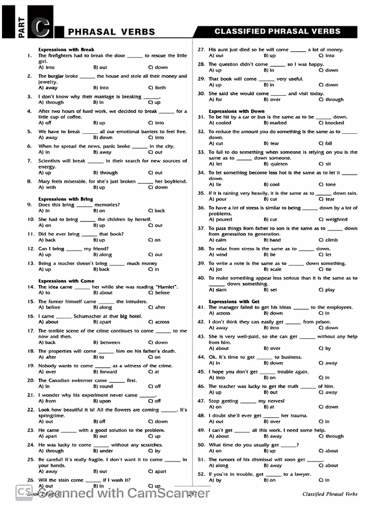 SRAngadi Phrasal Verbs Exercise With Answers | PDF