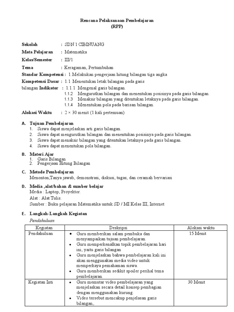 RPP Matematika SD Kelas 3 | PDF