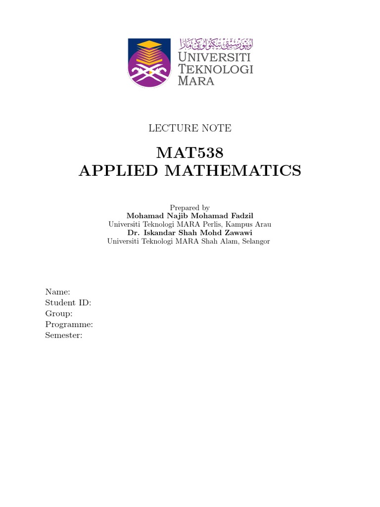 MAT538 Notes Student | PDF | Matrix (Mathematics) | Euclidean Vector
