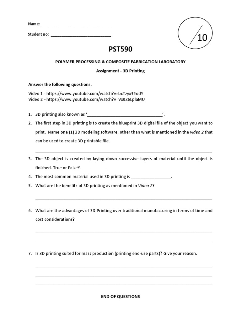 Assignment 3D Printing | PDF