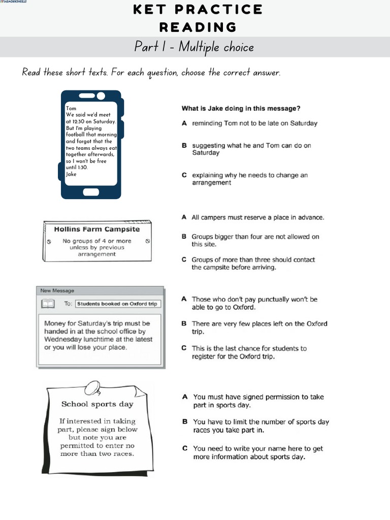 Part 1 - Multiple Choice: Read These Short Texts. For Each Question, Choose The Correct Answer | PDF
