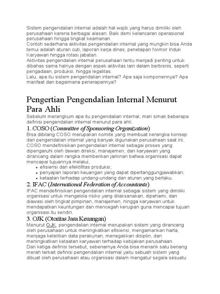 Sistem Pengendalian Internal Adalah Hal Wajib Yang Harus Dimiliki Oleh ...