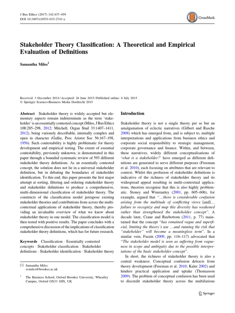 Stakeholder Theory Classification | PDF