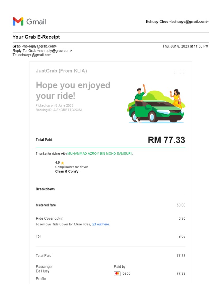 (KLIA To Home) Grab E-Receipt | PDF