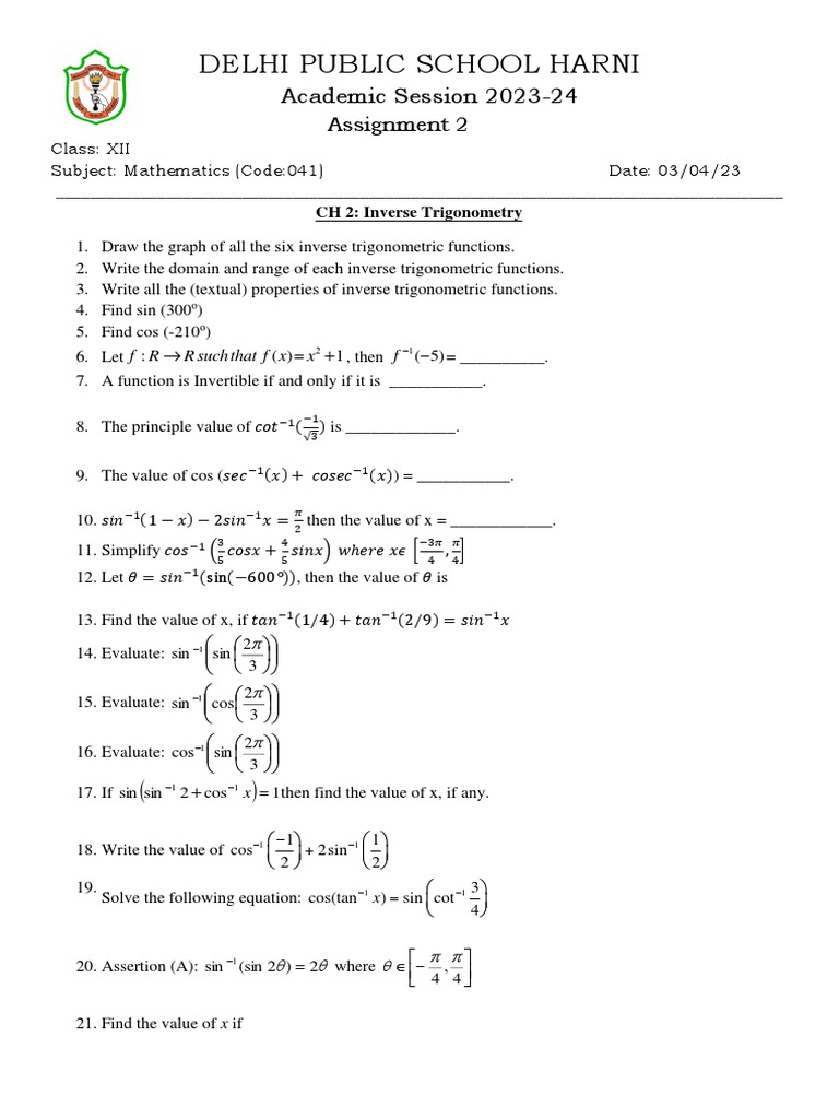 ITF Assignment 2 | Download Free PDF | Trigonometry | Function (Mathematics)