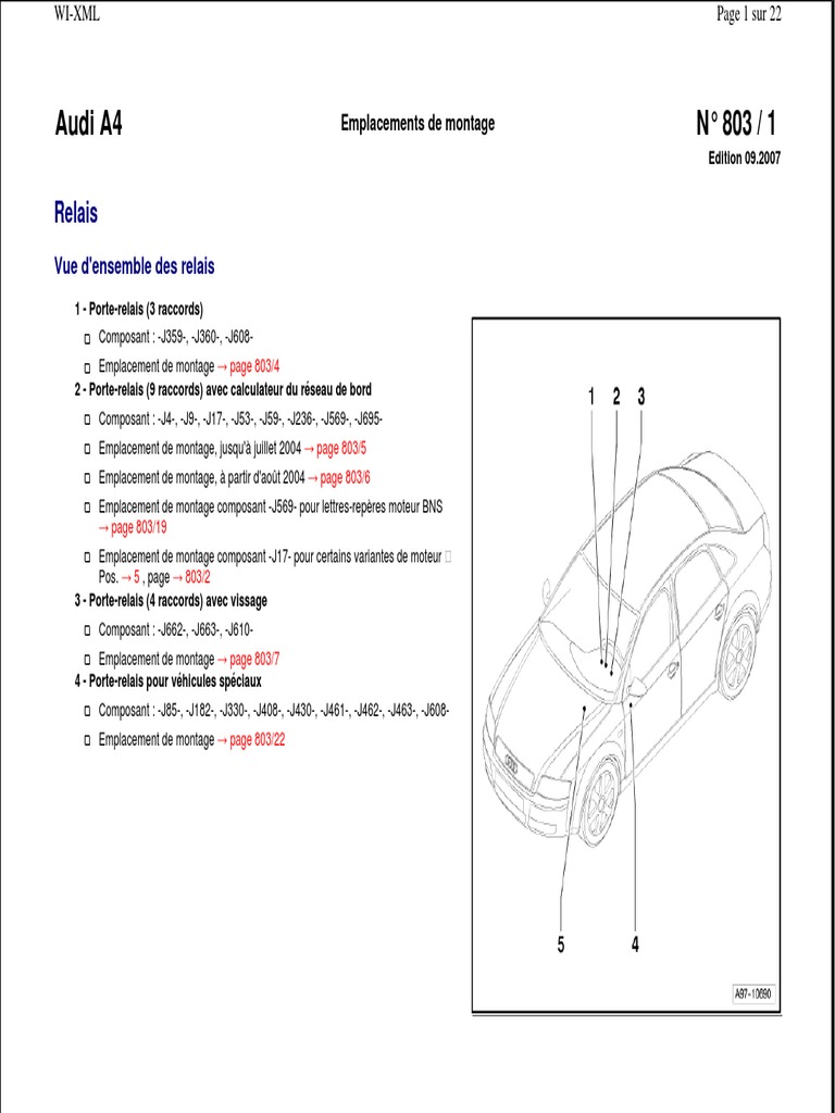 Emplacement Relais Audi A4 B7