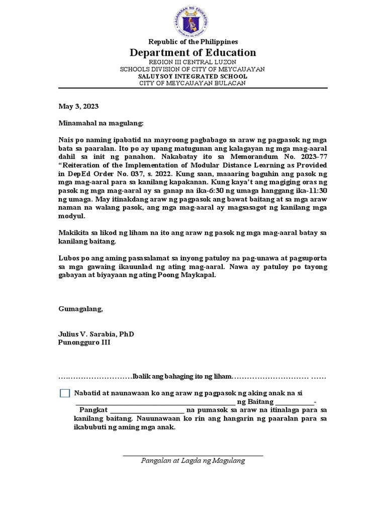 sulat-sa-magulang | PDF