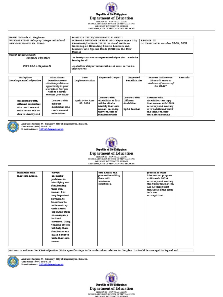 Action Plan NEAP Maglonzo | PDF | Learning | Pedagogy