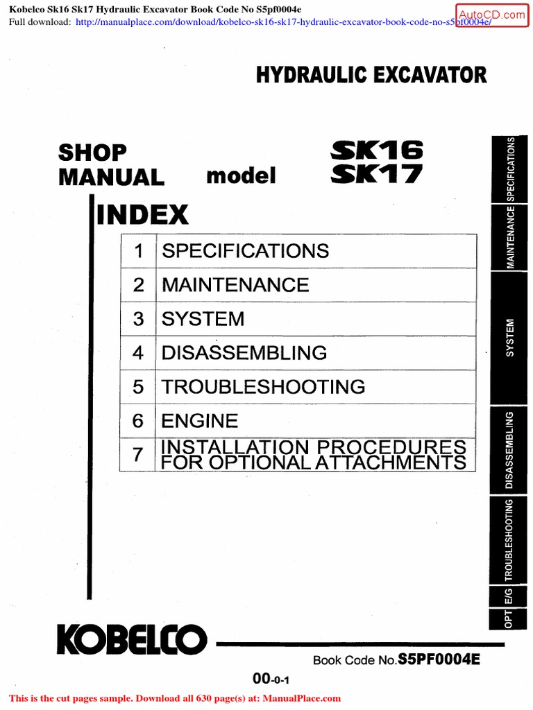 Kobelco SK16 SK17 Excavator Manual | PDF | Technology & Engineering