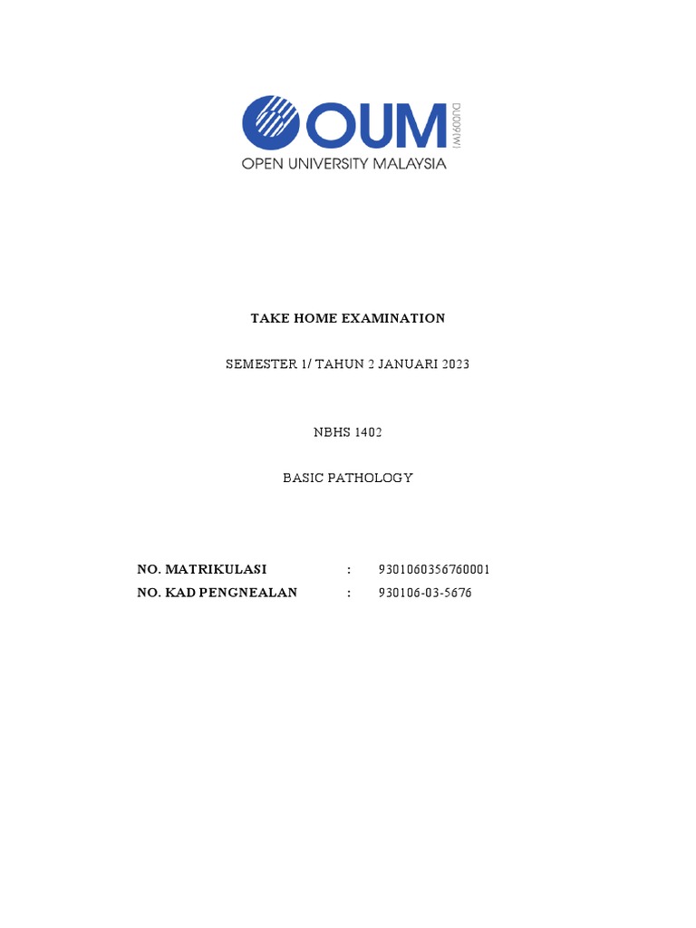 Take Home Examination Patho | PDF