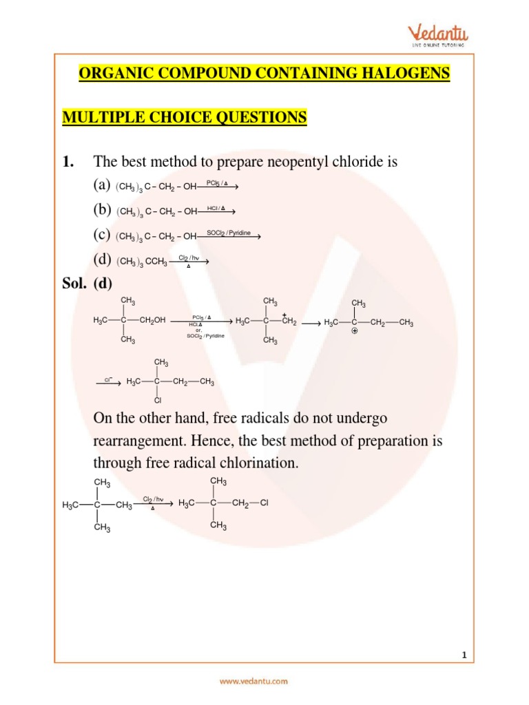 JEE Main Organic Compound Containing Halogens Important Questions | PDF | Chlorine | Methyl Group