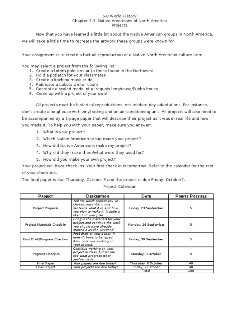 Native American Culture Project Guide | PDF