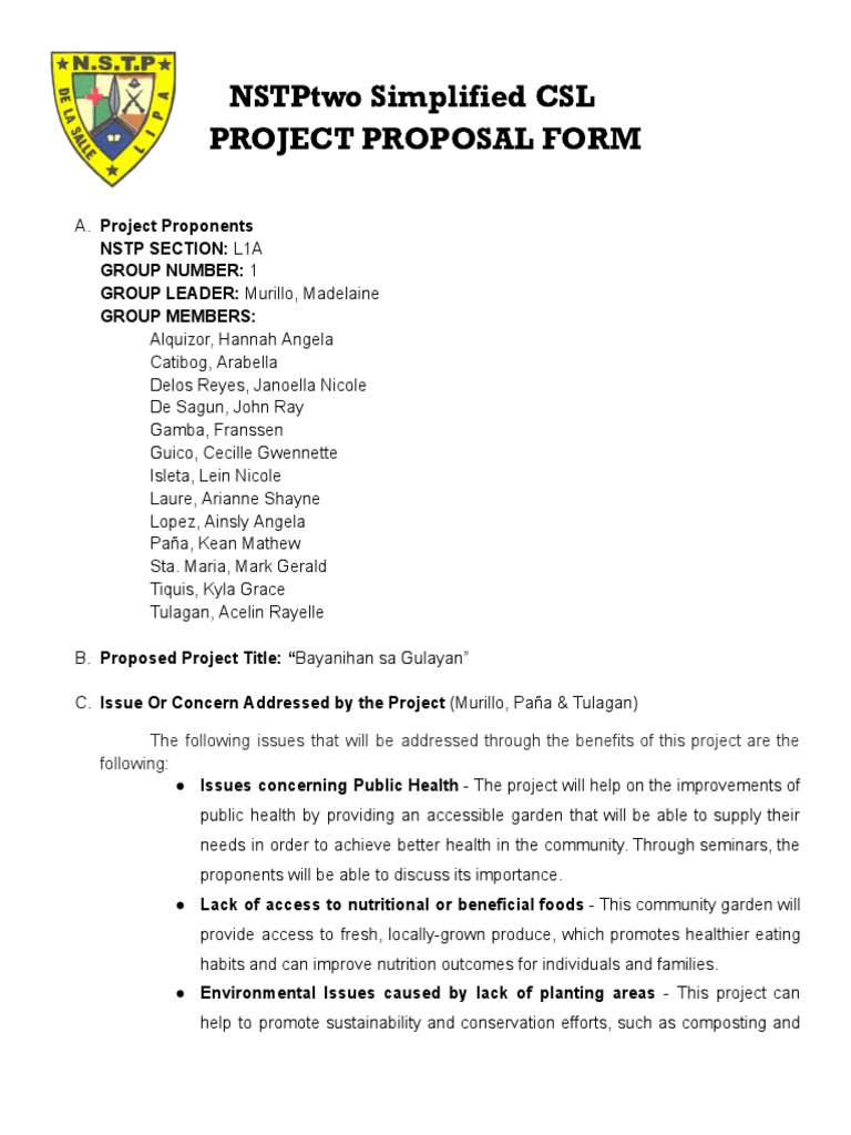Simplified CSL Project Proposal Group 1 | PDF | Agriculture ...