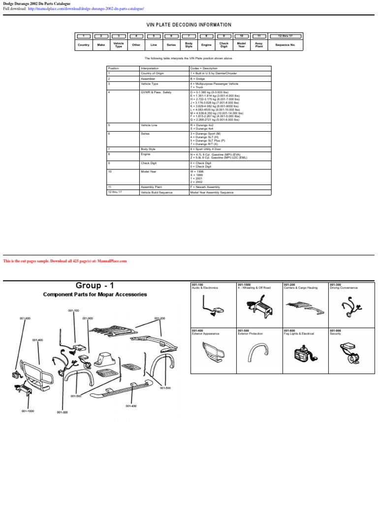 2002 Dodge Durango Parts Catalog | PDF | Dodge | Rear Wheel Drive Vehicles
