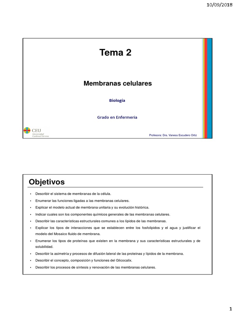 Tema 2 - Membranas Celulares | PDF