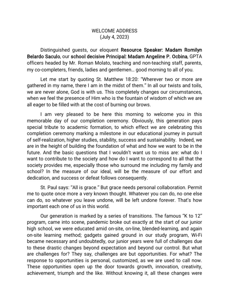 Welcome Address | PDF