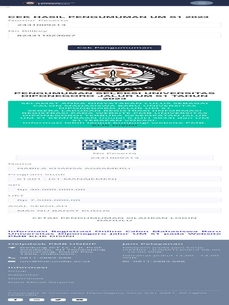 Pendaftaran UM UNDIP | PDF