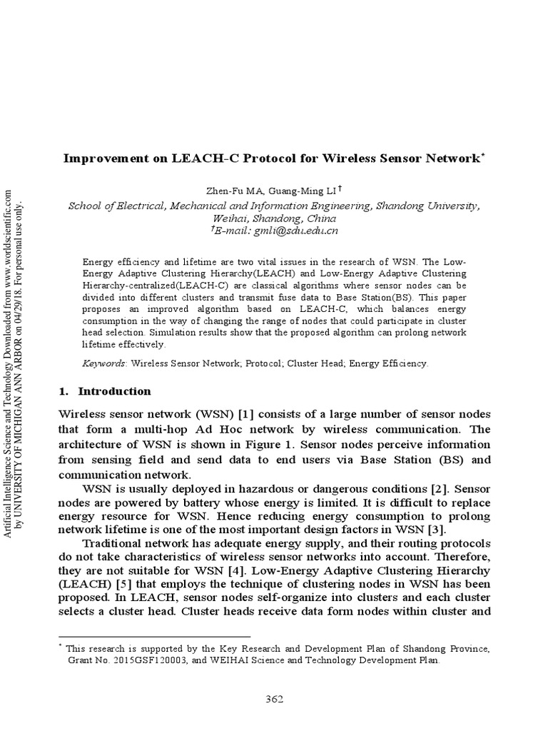 Improvement On LEACH-C Protocol For Wireless Sensor Network | PDF