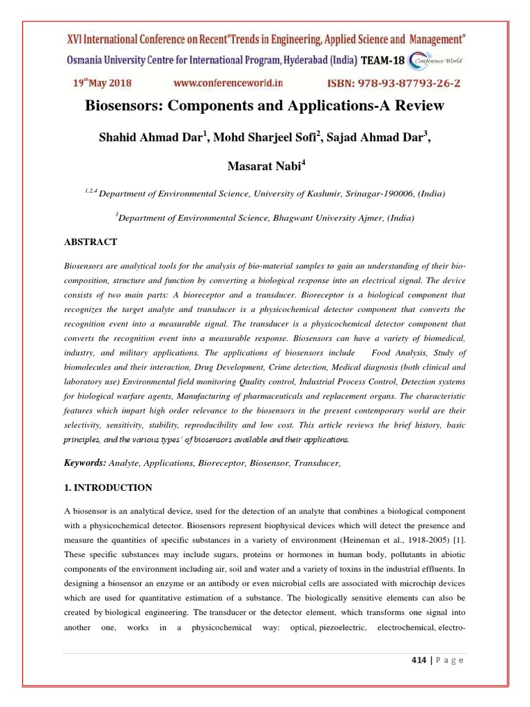 Biosensors Pdf Biosensor Physical Sciences