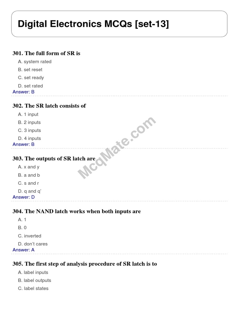 Digital Electronics Solved MCQs (Set-13) | PDF
