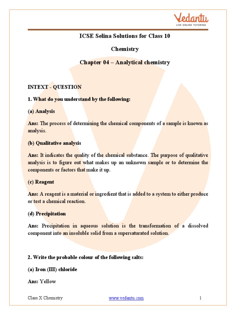 Class 10 - Chemistry - Analytical Chemistry - Uses of Ammonium ...