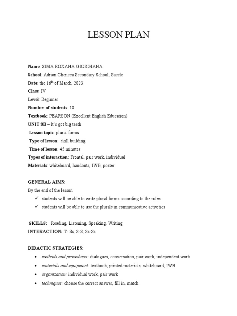 Lesson-Plan 4TH Grade | PDF | Lesson Plan | Teachers