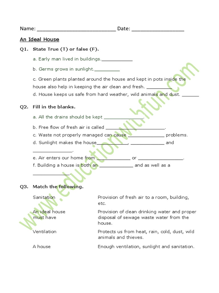 Ideal House Worksheet for Class 4 | PDF | Science & Mathematics