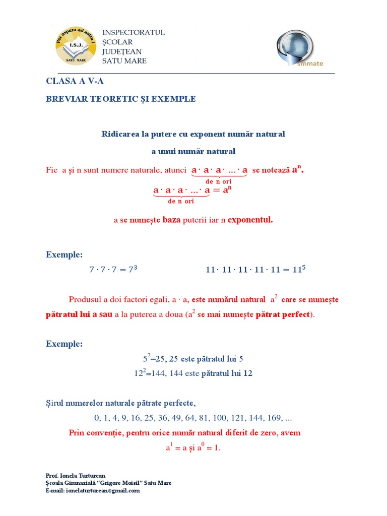 Clasa A V-A Breviar Teoretic Și Exemple: A A A A A A A A A | PDF