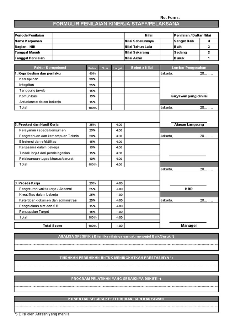 Form Penilaian Kinerja Karyawan | PDF